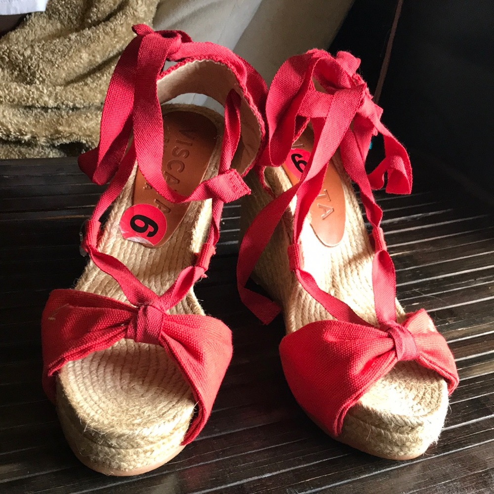 Viscata Red Espadrille Wedge Open Toe Sandals - Gem